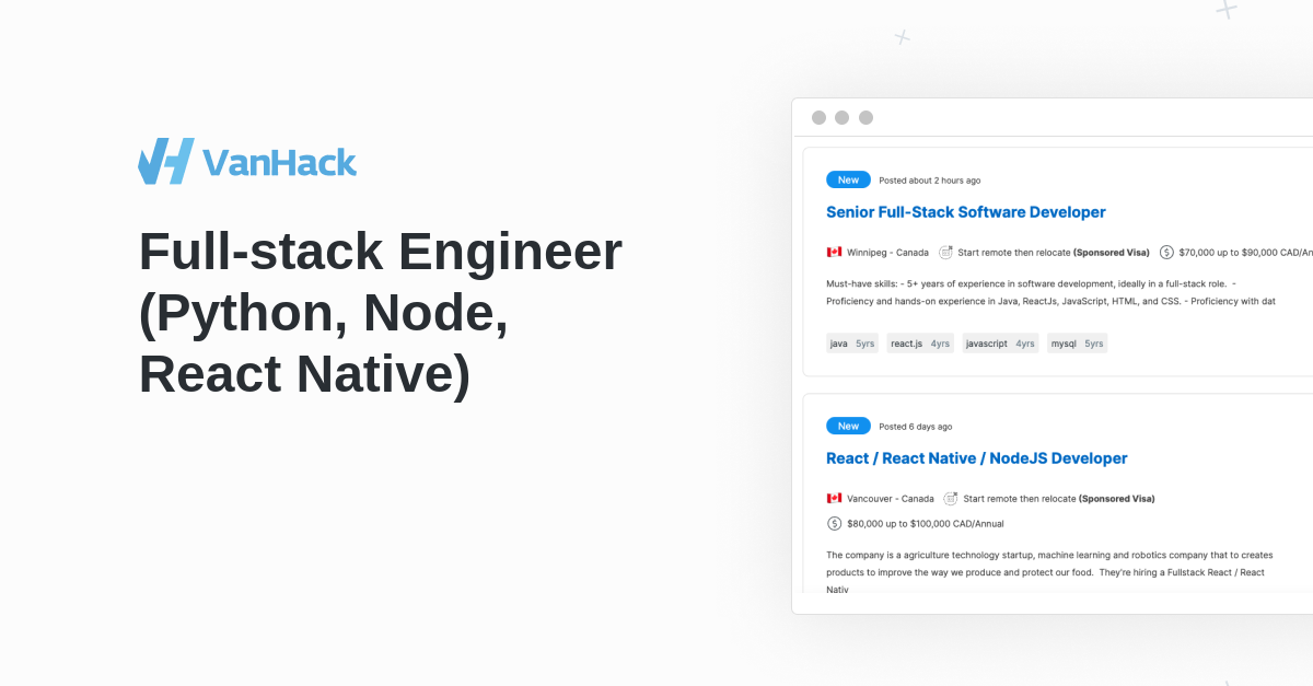 Full-stack Engineer (Python, Node, React Native) - VanHack